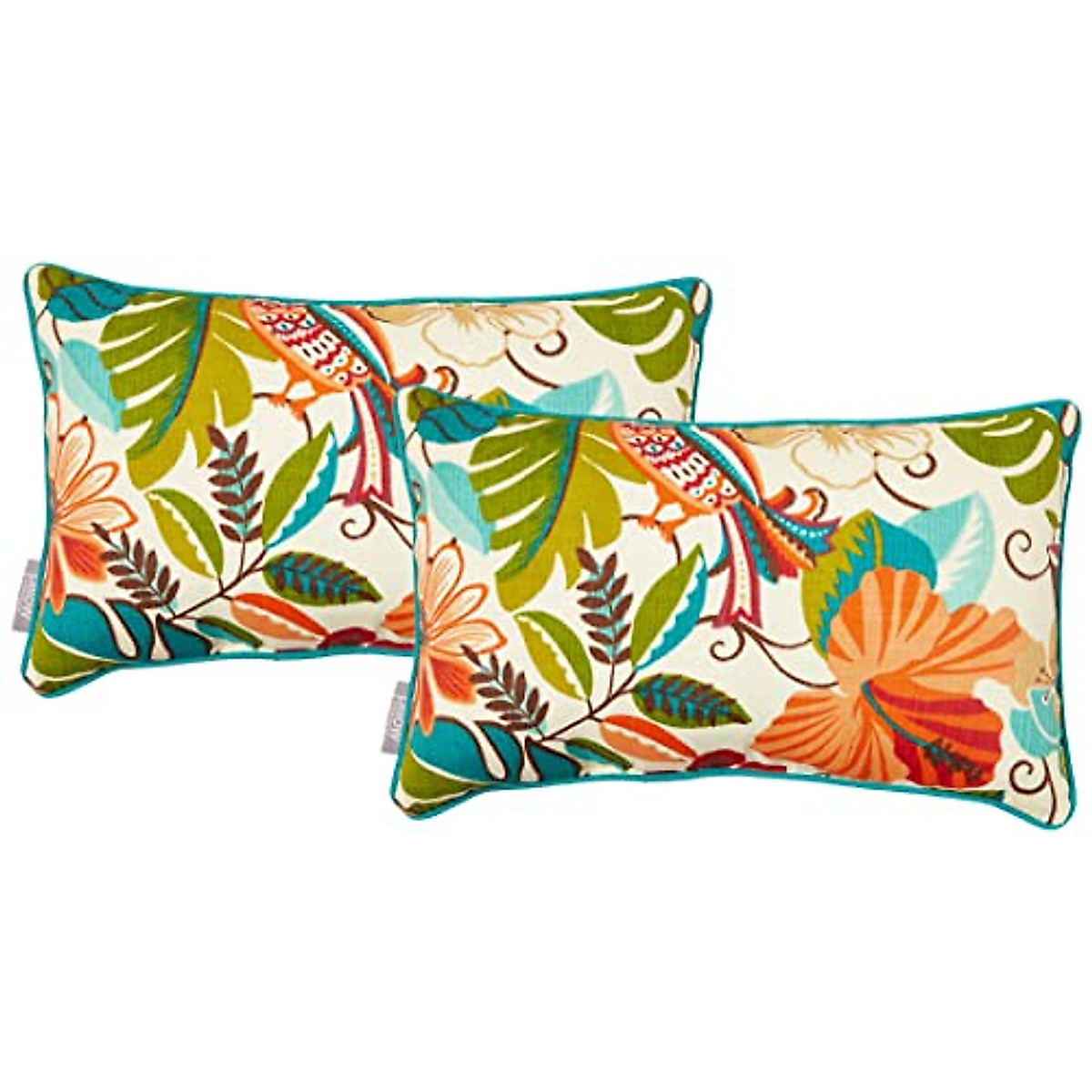 Pillow Perfect - 580616 Outdoor/Indoor Lensing Jungle Lumbar Pillows, 11.5" x 18.5", Off-White, 2 Pack,Ivory