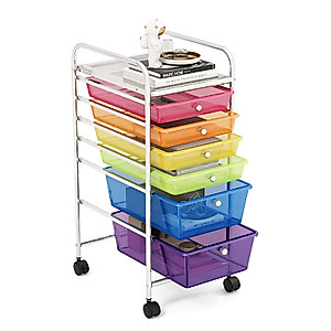 GOFLAME 6-Drawer Rolling Storage Cart, Multifunctional Art Craft Organizer Cart, Mobile Utility Storage Cart with Removable Drawers & Lockable Wheels, Craft Cart for Home Office, Multicolored & Clear