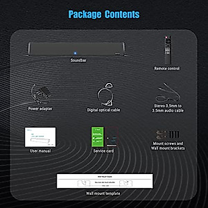 Soundbar Bestisan TV Sound Bar Wired and Wireless Bluetooth 5.0 Speaker, 80W Sound Bar Home Audio System for TV, 24-Inch, Wall Mount, Treble/Bass Adjustable, Optical/Auxiliary USB/Coaxial Cable