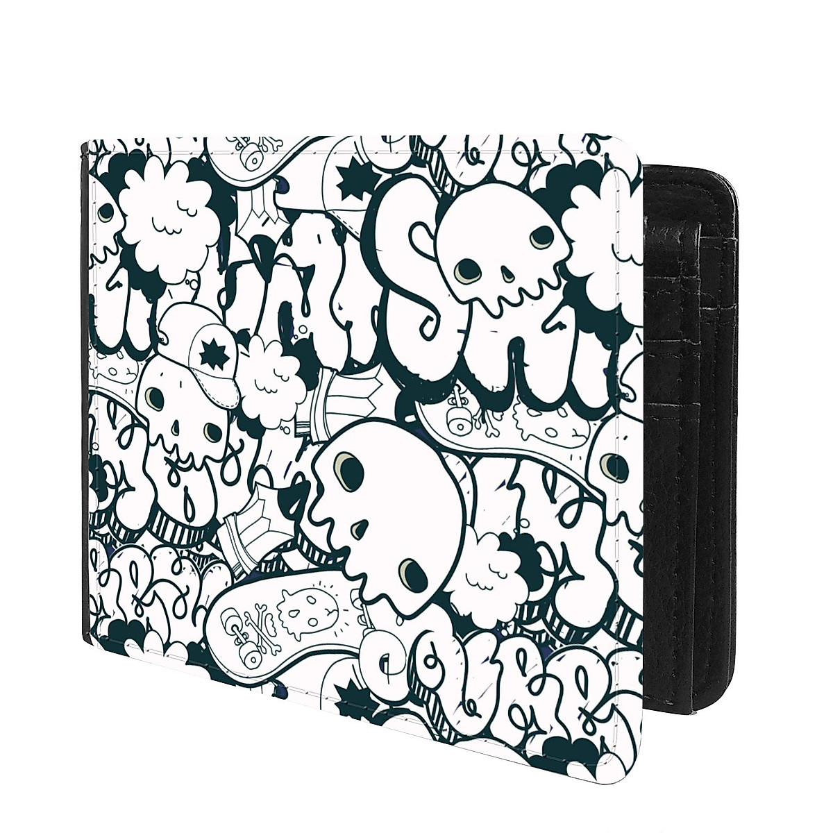 Ztion Unique Desige Pattern - Skateboard and Skull Graffiti, Slim Front Pocket Wallet Billfold RFID Blocking