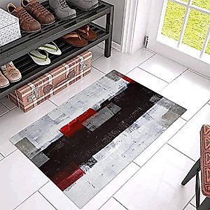 Abstract Red Black Geometric Bathroom Rugs Soft Bath Rugs Non Slip Washable Cover Floor Rug Absorbent Carpets Floor Mat Home Decor for Kitchen Bedroom Floor Mat 17x30 Inch