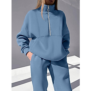ANRABESS Track Suits for Women Set Two Piece Pants Sets Tracksuit Sweatsuits Pajamas Travel Outfits Casual Active Wear Lounge Matching Sweatpants Womens Jogger Sets A1215wulan-L, Blue