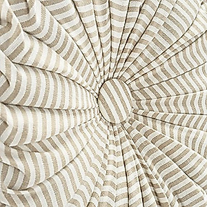 Lush Decor Farmhouse Ticking Stripe Yarn Dyed Pleated Decorative Pillow, 14" Round, Neutral