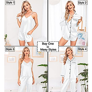 SWOMOG Women's 7 Pcs Silk Satin Pajamas Set Long Sleeve Button Down Sleepwear Cami Shorts Pjs Set with Eye Mask (as1, alpha, x_l, regular, regular, White)