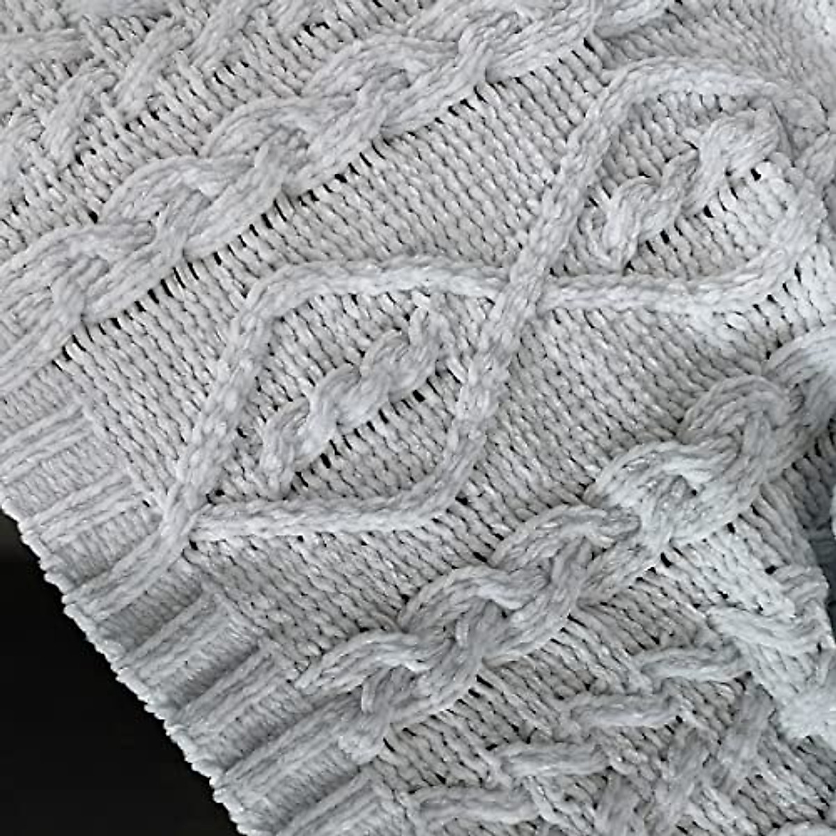 Knitted Luxury Chenille Throw Super Soft Throw Blanket for Sofa Bed All Season Decorative Couch Blanket 50x60 Light Grey