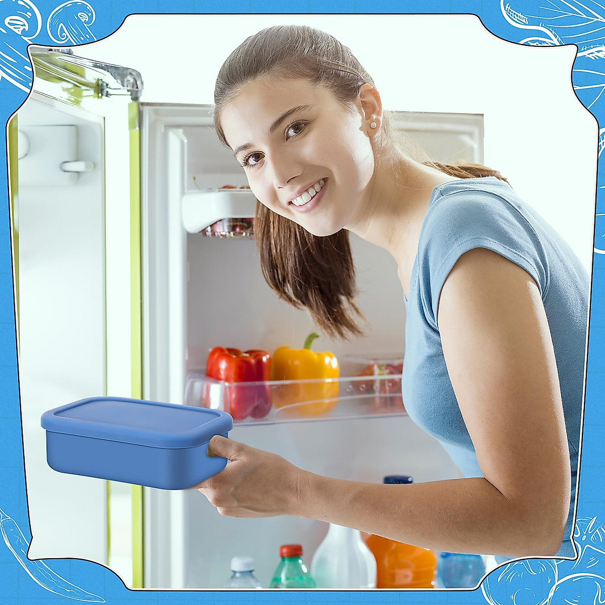 Nuogo 8 Pcs 2 Cup Silicone Freezer Trays with Lid Silicone Soup Freezer Molds Rectangle Soup Containers Reusable Food Preserving Tray Freezing Ice Trays for Soups Sauces Stews(Blue)