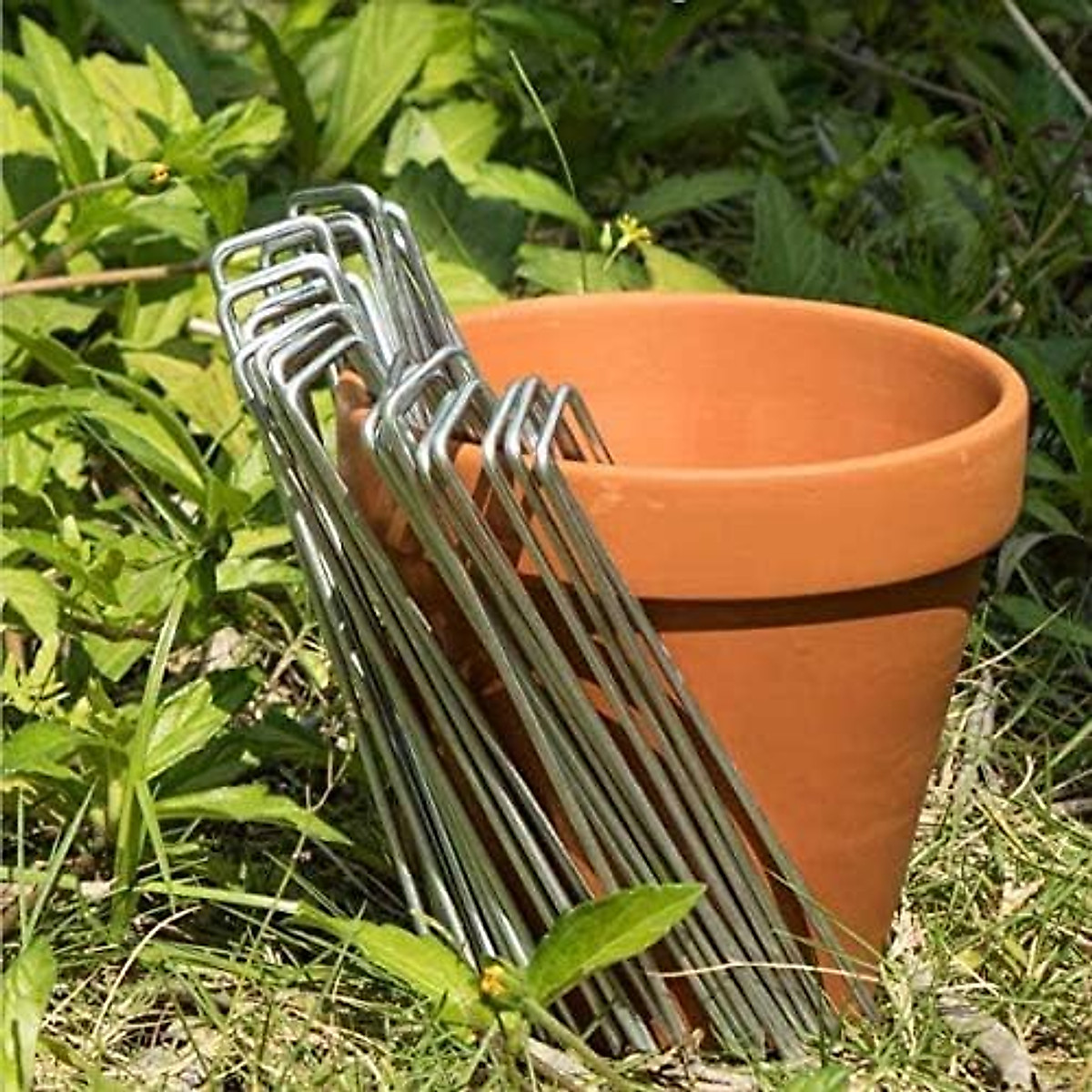 MySit 6" Galvanized Landscape Staples Garden Stakes Pins 100 Pack, Heavy-Duty 11 Gauge Garden Staples Anti-Rust Fence Stakes for Anchoring Weed Barrier Fabric Irrigation Tubing Soaker Hose