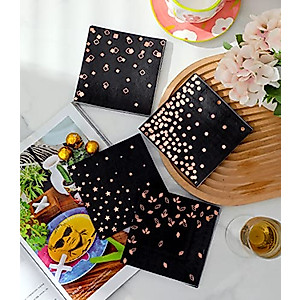 100 Black and Rose Gold Napkins - 4 Assorted Designs, 3-Ply Cocktail Napkins Folded 5x5 Inches Bar Napkins Disposable Beverage Party Napkins Paper Napkins Dinner for Wedding Birthday