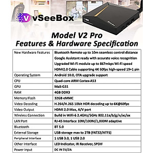 2024 vSeeBox V2 Pro, Fastest Android TV Box with Voice Remote Control, and HDMI Cable (4GB RAM+ 32 GB ROM)
