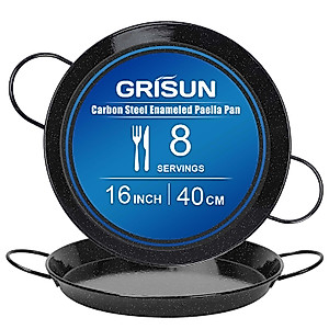 GRISUN Paella Pan 16 inches | Enameled Paella Pan for 8 Servings | Nonstick Pan for Authentic Spanish Dishes | Enameled Skillet Ideal for Restaurants and Home Cooking
