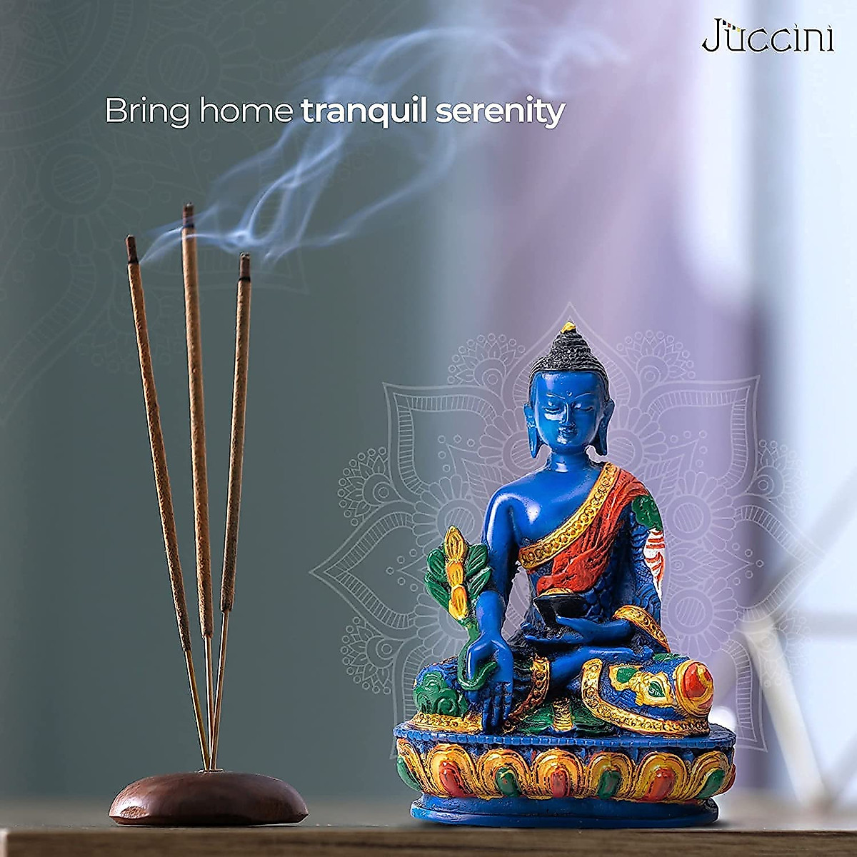 Juccini Handmade 5" Buddha Statues for Home Decor, Small Buddha Meditation Statue for Indoors Outdoor Office & Home Decoration, Hand Painted in Nepal (Medicine Buddha)