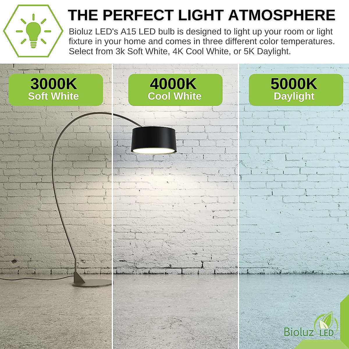 Bioluz LED Light Bulbs A15 Cool White 4000K Dimmable A15 60 Watt LED Light Bulbs (Uses 8 Watts) 4 Pack