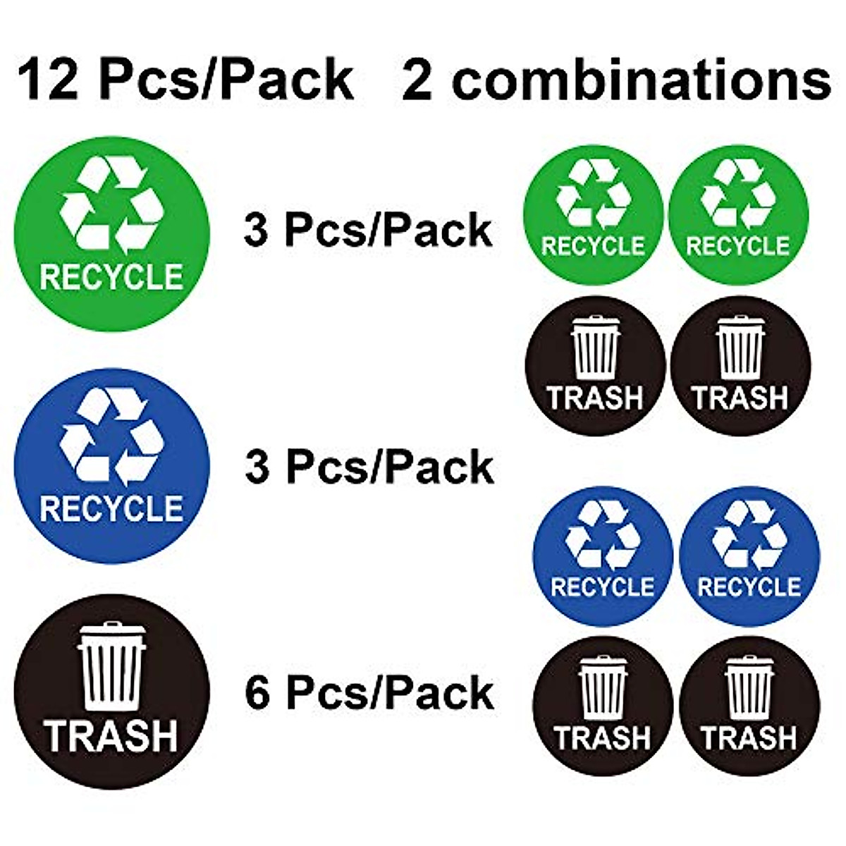 4"x4" Recycle Sticker Sign Trash Can Decal - 12 Recycling Trash Bin Labels Waterproof Organize & Coordinate Garbage Waste from Recycling (Recycle Trash, 4 inch)