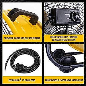 Tornado - 24 Inch High Velocity Heavy Duty Tilt Metal Drum Fan Yellow Commercial, Industrial Use 3 Speed 8540 CFM