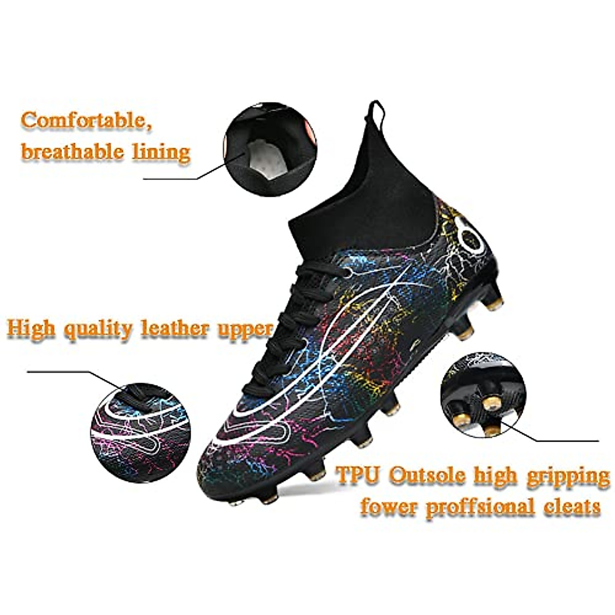 Dennger Men’s Soccer Cleats Football Boots Professional Training Turf Mens Womens Outdoor Indoor Sports Athletic Big Kids Sneaker Shoes