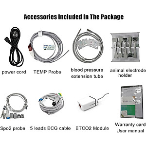 12.1-inch Display PET Vet Patient Monitor Multiparameter ICU Machine with ETCO2, Veterinary ECG, SPO2.HR, NIBP, RESP, Temp for Cat, Dog, Mouse, Animals Use