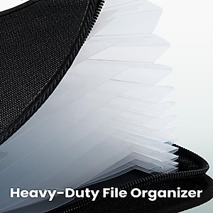Sooez Heavy Duty Accordian File Organizer with Hidden Handle, 13 Pocket Expanding File Folder with Zipper & Labels, Portable Cloth Document Organizer Accordion File Keeper for Letter Size / A4 Paper