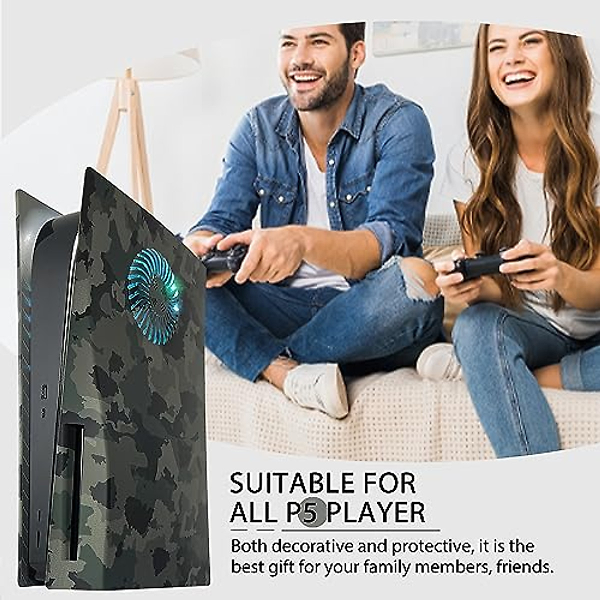 Faceplate for PS5 with RGB Light Strip and Dust Filter for Cooling Vents DOBEWINGDELOU 400+ Effects LED Light Ring Console Cover for PS5 Disc Edition DIY Decoration Kit Accessories Camouflage