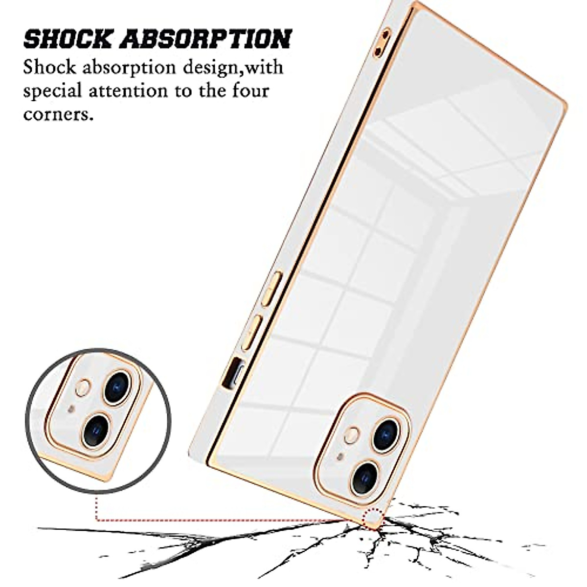 KANGHAR Square Case Compatible with iPhone 11 Luxury Cute Plating Design Square Case Full-Body Anti-Scratch Shockproof Bumper Protective Cover for iPhone 11 6.1 Inch White