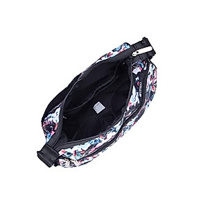 LeSportsac Sweet Petals Large Hobo Crossbody Bag, Style 3710/Color E457, Romantic Modern Watercolor Inspired Floral, Artfully Arranged Flower Blooms in Raspberry, Navy, Aqua & White, Large Carryall
