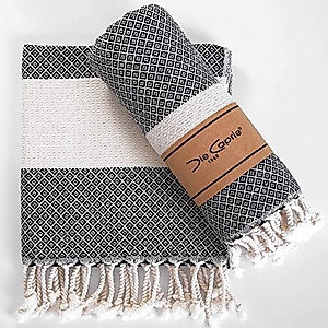 Die Caprie Turkish Hand Towels Set of 2 | 100% Cotton, 16 x 40 Inches | Decorative Bathroom Towel for Hand, Face, Gym, Yoga, Dishcloth, Kitchen and Bath(2 Hand Towels, Black)