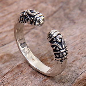NOVICA Artisan Handmade .925 Sterling Silver Wrap Ring from Indonesia 'Twin Buds'