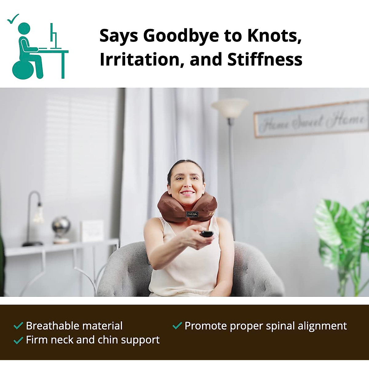 Neck Support Pillow, Help Ease Tension with This Patented Cervical Neck Brace, Neck Pillow for Sleeping, Travel, Work, Ergonomic Memory Foam, Orthopedic Pillow for Pain Relief, Brown