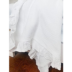 JH-YiSheng Cotton Ruffle Baby Blanket 2layers, Baby Muslin Swaddle Blankets, Infant Toddler Soft Reversible Throw Blanket,Crib Blanket with Solid Color 35 Inchesx35 Inches (White)