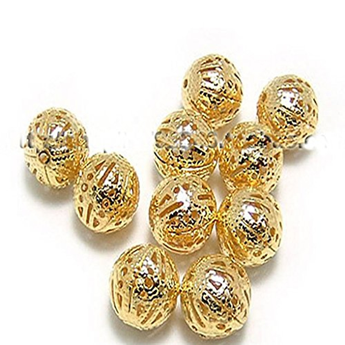 YOYOSTORE 100pcs Gold Plated Spacer Hollow Round Ball Beads Base 10mm for Jewelry Bracelets Necklace Make DIY Tool
