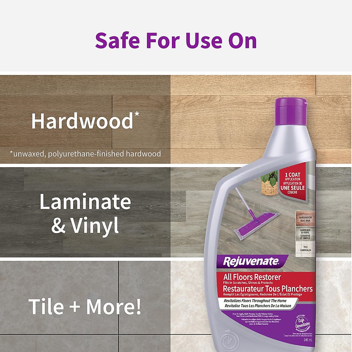 Rejuvenate All Floors Restorer and Polish Fills in Scratches Protects & Restores Shine No Sanding Required (32 oz)