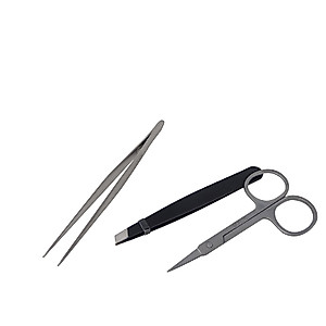 Honbay 3PCS Tweezers Set Point and Slant Stainless Steel Tweezers, Eyebrows Scissor, for Eyebrow and Nose Hair