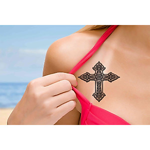 Dopetattoo 6 Sheets Temporary Tattoo Cross Tattoo Fake Tattoos Neck Arm Chest for Women Men Adults