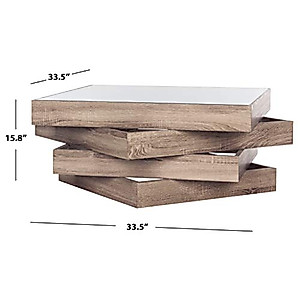 Safavieh Home Collection Anwen Mid-Century Geometric Light Oak and Brown Wood Coffee Table