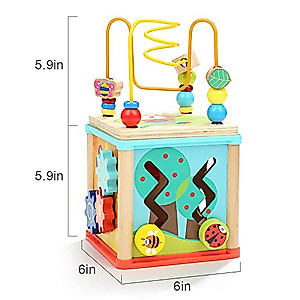 TOP BRIGHT Activity Cube Toys for 1 Year Old Boy Girl, Montessori Wooden Toys for Toddlers, One Year Old First Birthday Gift, Baby Toy for 12-18 Months with Bead Maze Shape Sorter