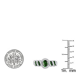 Dazzlingrock Collection Sterling Silver 6X4 MM Lab Created Oval & Round Emerald & Round Diamond Women Ring, Size 10