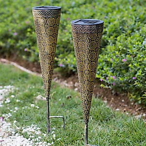 YAOLUU Outdoor Light 2pcs Outdoor Solar Lights, Metal Cone Solar Lights, Outdoor Solar Garden Lights, Projection Lights, Home Garden Decoration Accessories Outdoor Lighting