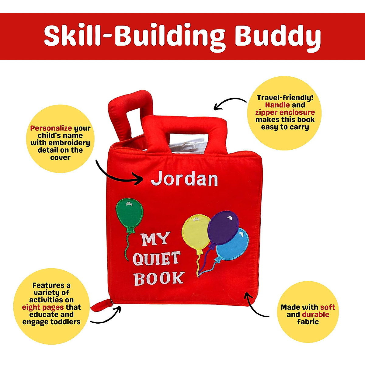 Personalized My Quiet Book by Pockets of Learning | Montessori Basic Life Skills Activity Toy | Interactive Preschool Activity Busy Book for Toddlers & Children, Soft Fabric Original Quiet Travel Book