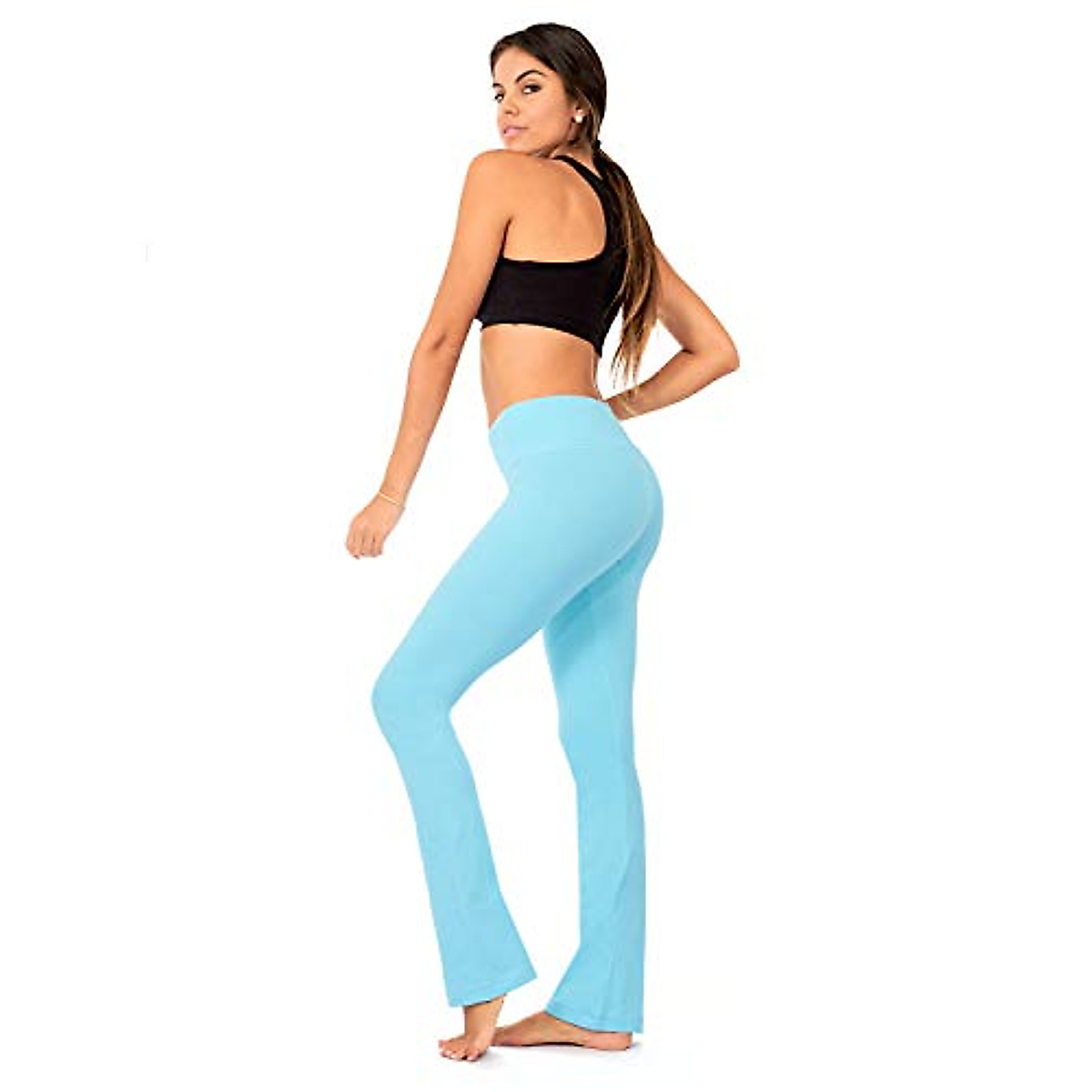 DEAR SPARKLE Bootcut Leggings for Women | Slim Look Bootleg Opaque Yoga Pants w Pocket + Plus Size (C5) (Sky, 3X-Large)