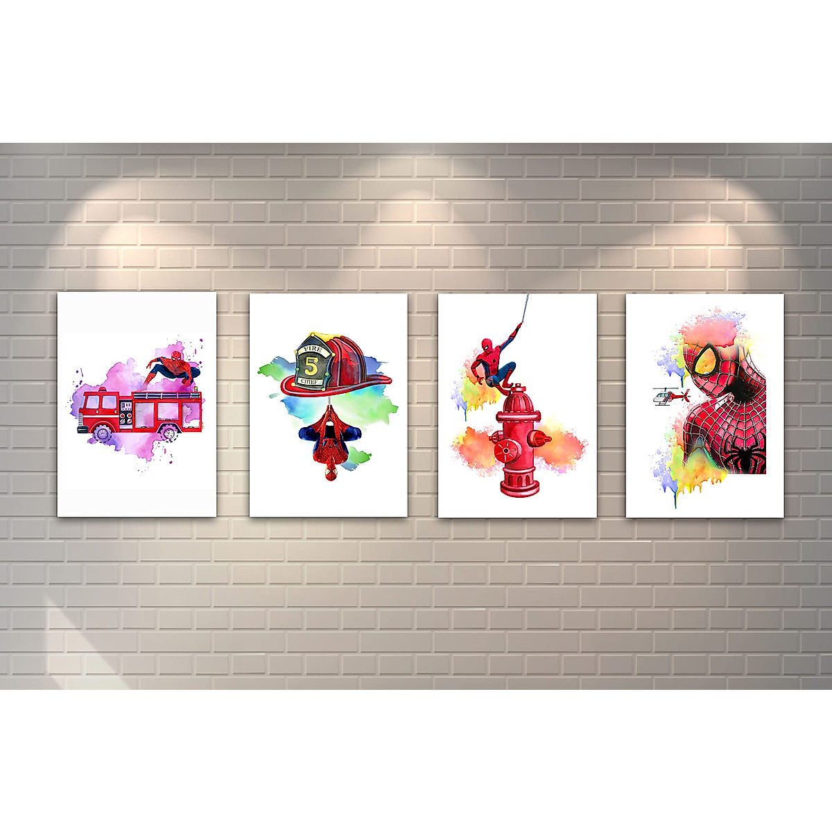 OzWood Crafts- Spiderman Wall Decor Poster Prints, Set of 4 FRAMELESS (8''x10''), Superhero room decor for boys, Spiderman Posters for Boys Room, Spiderman Wall Art, Spiderman Room Decor