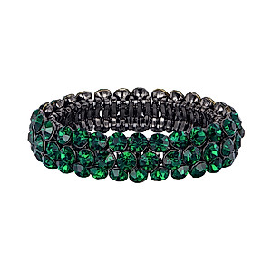 Flyonce Bridal Bracelet for Wedding, Sparkly Crystal Rhinestone Stretch Bracelets for Women Green