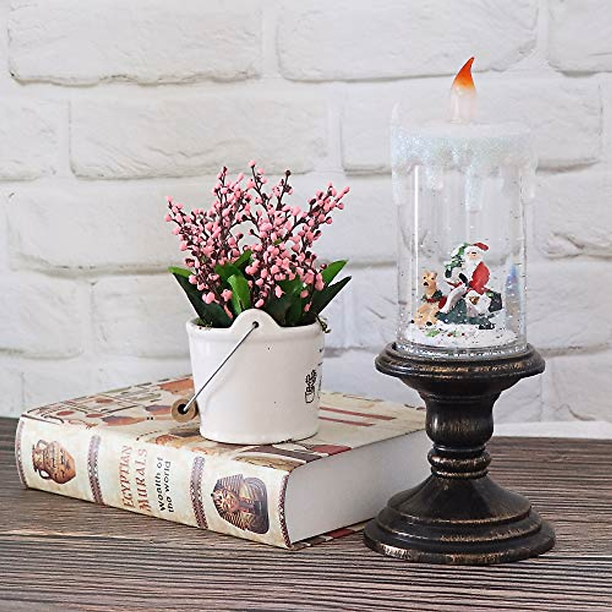 Wondise Christmas Snow Globe with Timer, Battery Operated Swirling Water Glittering Lighted Snow Globe Candlestick Thanksgiving Christmas Decoration(Santa)