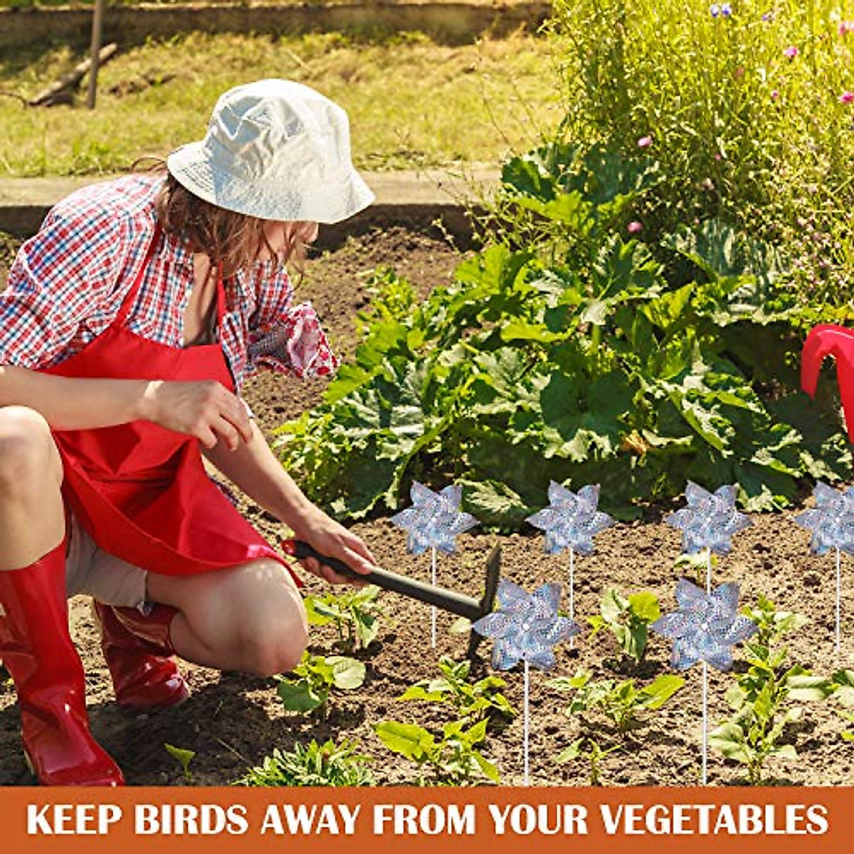 JFDWOPHT Reflective Pinwheels, High-Efficiency Reflective Material, Keep Birds Away from Garden - 10 Pack (Pinwheel)