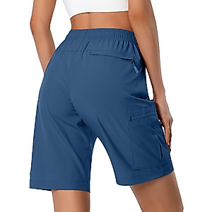 Women's Lightweight Hiking Cargo Shorts Quick Dry Athletic Shorts for Camping Travel Golf with Zipper Pockets Water Resistant Blue