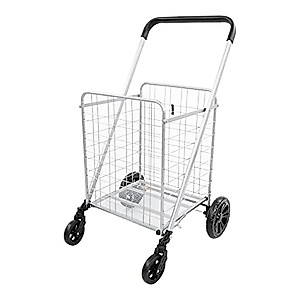 BISupply Foldable Shopping Cart with 360° Swivel Castor Wheels - Lightweight Heavy Duty Utility Grocery Cart with 330 lbs Weight Capacity for Groceries, Laundry, Luggage, Travel, and Tailgating