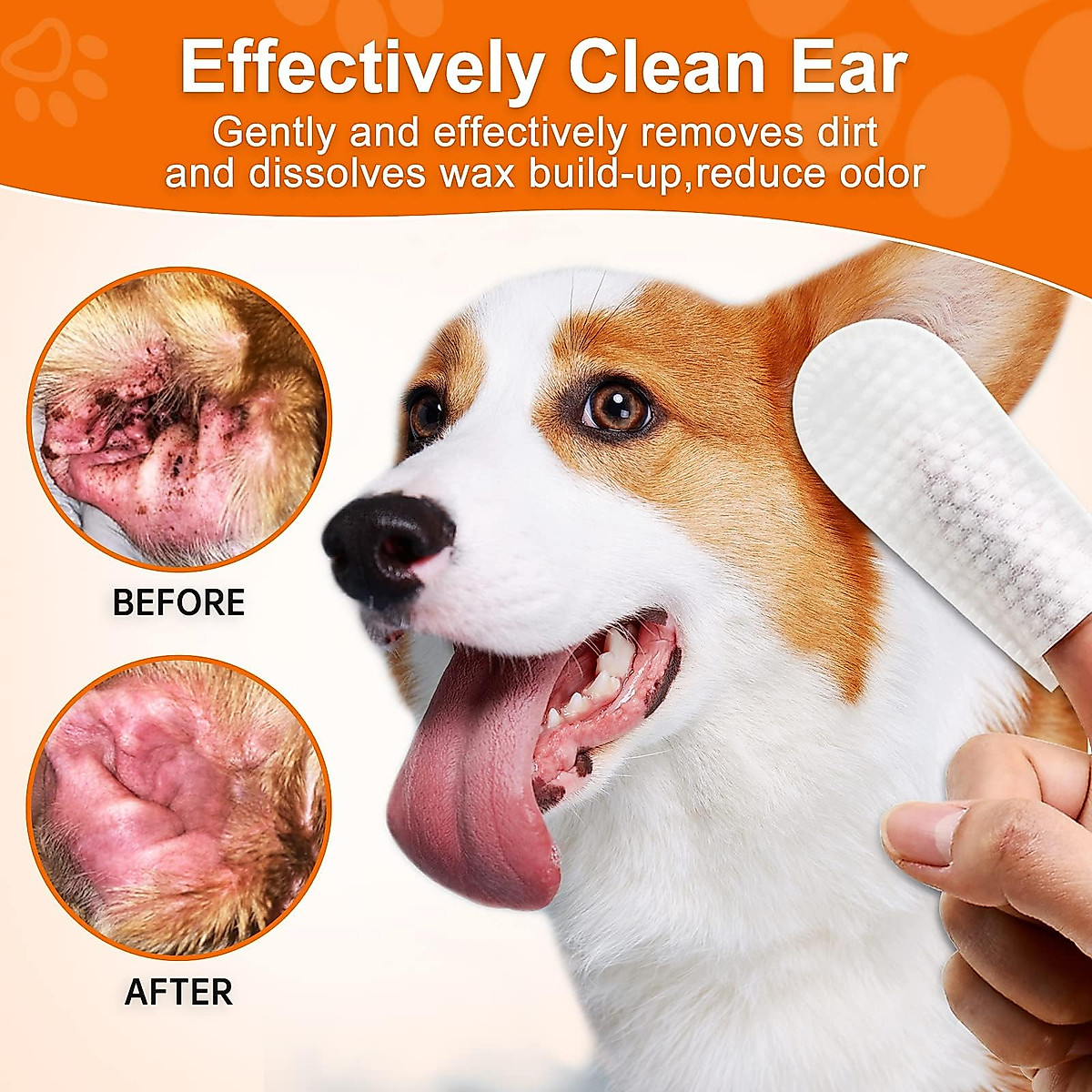 50Pcs Dog Ear Wipes Finger, Dog Ear Cleaner Wipes for Dogs and Cats, Pet Ear Wipes, Soft & Easy Otic Cleaning Pads, Remove Wax, Dirt & Stop Smelly, Itchy, Non-Irritating, All Natural Ingredients