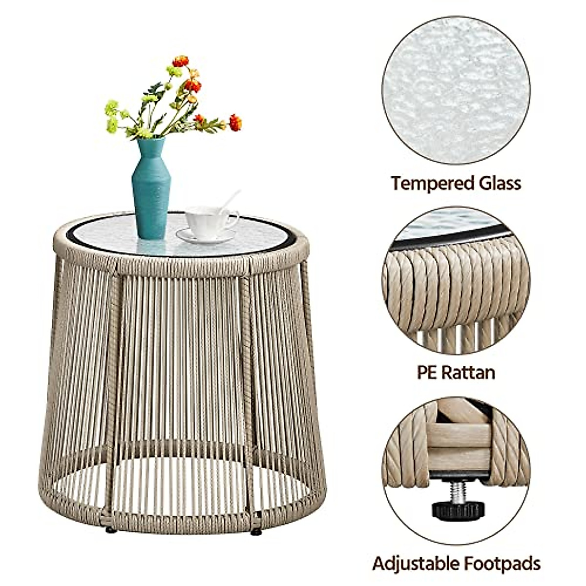 Topeakmart 3 Piece Patio Bistro Set, Outdoor All-Weather Conversation Bistro Set w/ 2 Wide Ergonomic Chairs, Cushions&Glass Top Table for Porch, Backyard, Balcony, Garden