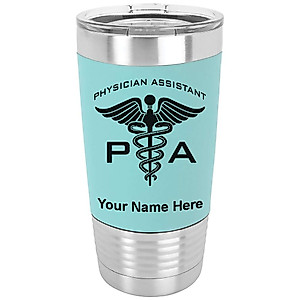LaserGram 20oz Vacuum Insulated Tumbler Mug, PA Physician Assistant, Personalized Engraving Included (Silicone Grip, Teal)