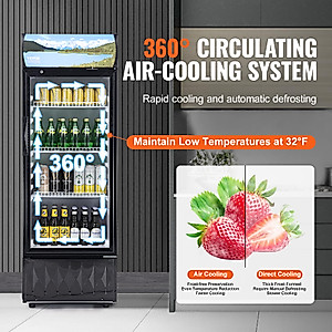 VEVOR Commercial Merchandiser Refrigerator, 6.8 Cu.Ft / 195L Beverage Refrigerator Cooler Merchandiser, Glass Door Display Refrigerator Upright Fridge with 3 Adjustable Shelves, Customizable Lightbox