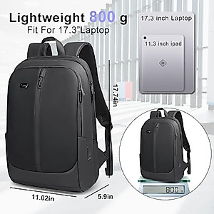 Business Backpack for Men, Slim Laptop Backpack Waterproof 17 inch, Lightweight Compact Computer Backpack with USB Charging, Thin Backpack Sleek for Travel Work Office and College - Black