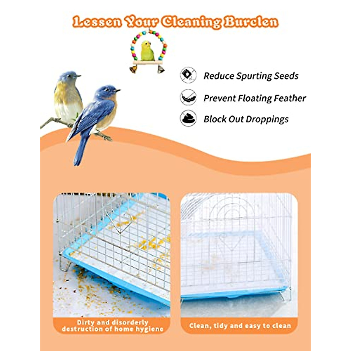 WILLBASIC Bird Cage Cover 2pcs Bird Cage Seed Catcher Nylon Bird Seed Catcher - Bird Cage Accessories for Parakeets with Bird Chewing Hanging Swing Toys